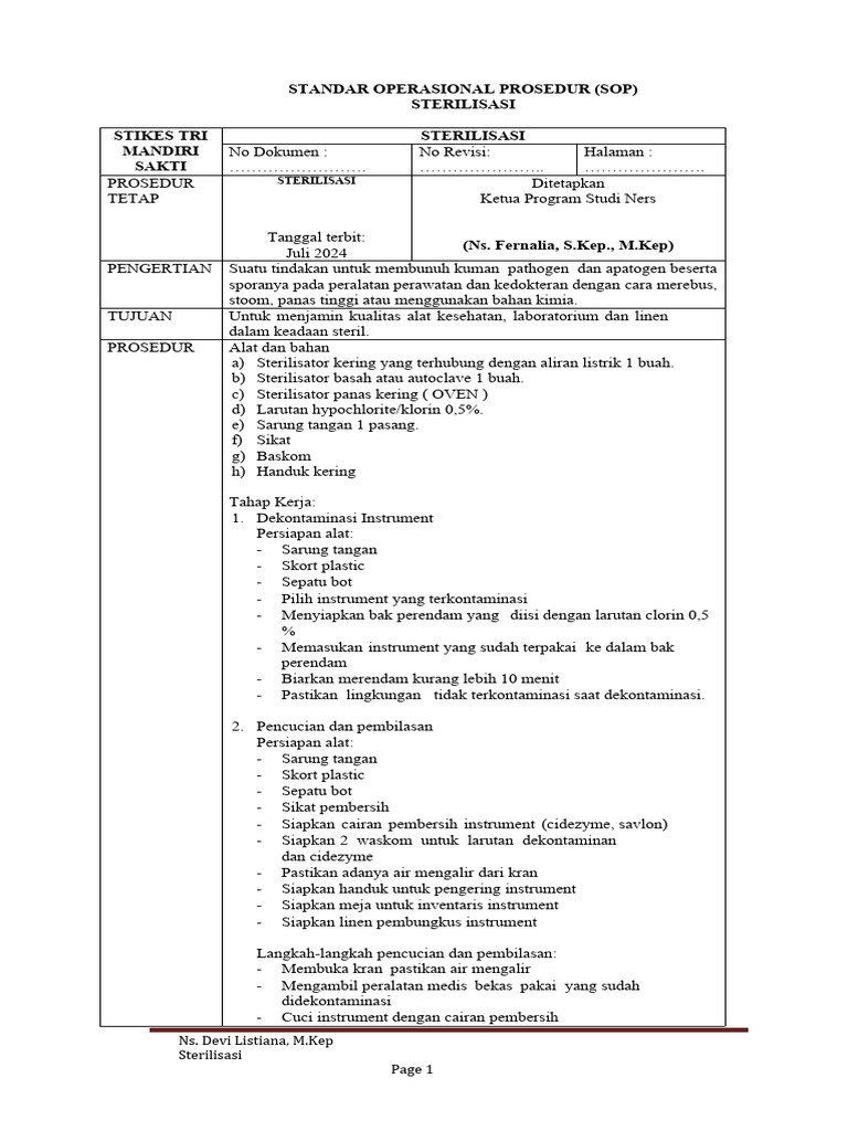 SOP STERILISASI OK | PDF