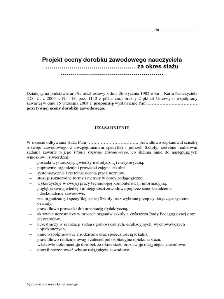 Projekt Oceny Dorobku Zawodowego | PDF