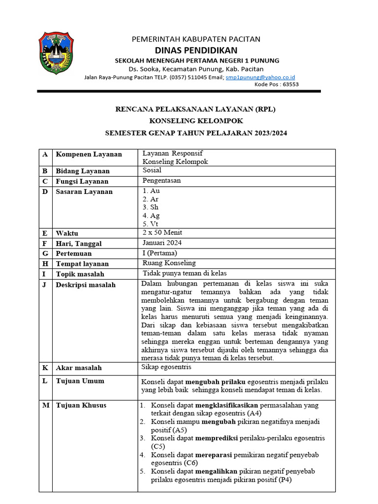 RPL Konseling Kelompok | PDF | Pengembangan Diri | Sains & Matematika