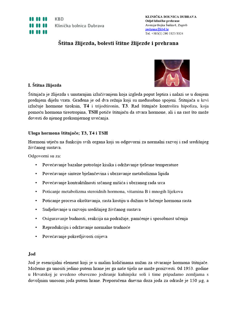 Stitna Zlijezda Bolesti Stitne Zlijezde I Prehrana | PDF