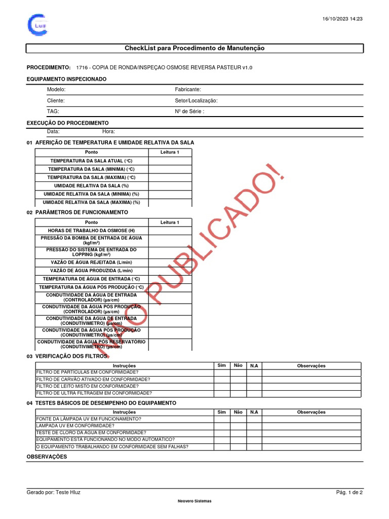 CheckList Osmose | PDF | Temperatura