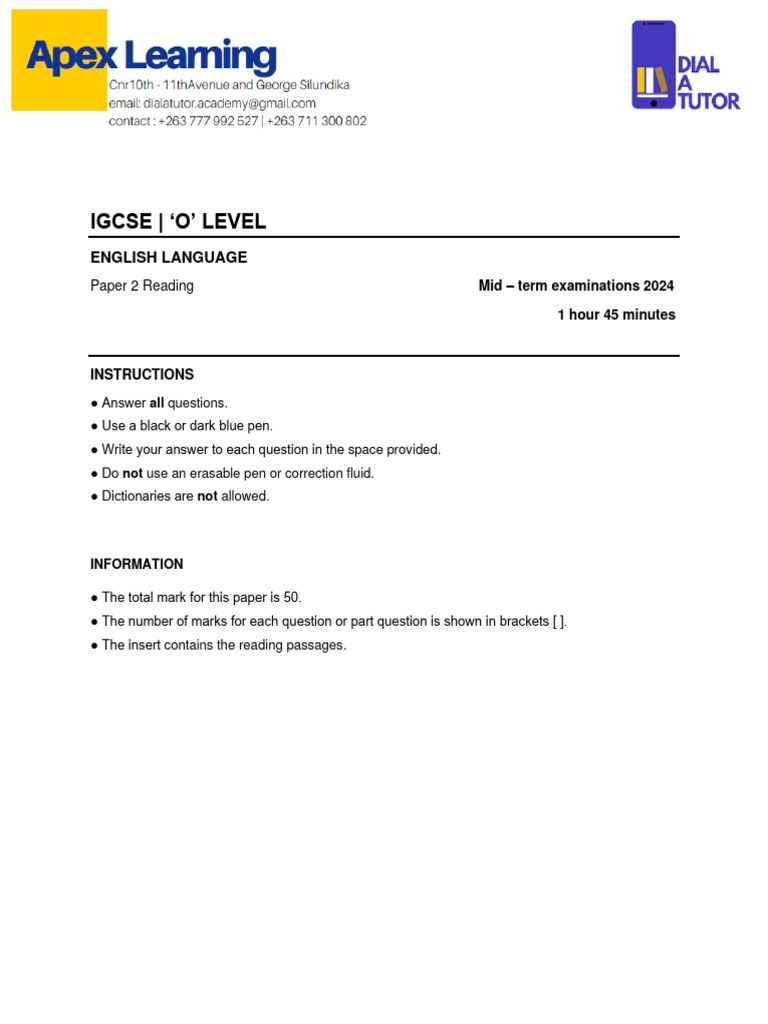 2024 O Level English Paper 2 Exam | PDF