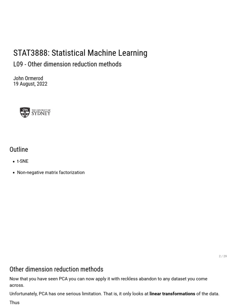 L09 OtherDimensionReductionMethods-1 | PDF | Principal Component Analysis | Machine Learning