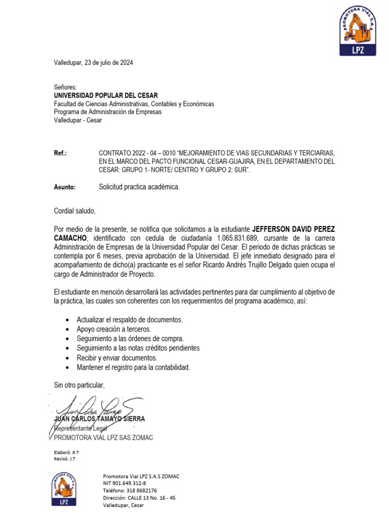 Modelo - Carta - Pasante - Upc - Jeferson Perez | PDF