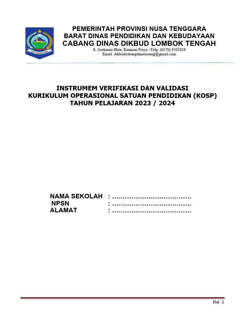 Instrumen Validasi KOSP 2023 Loteng | PDF | Karier & Perkembangan