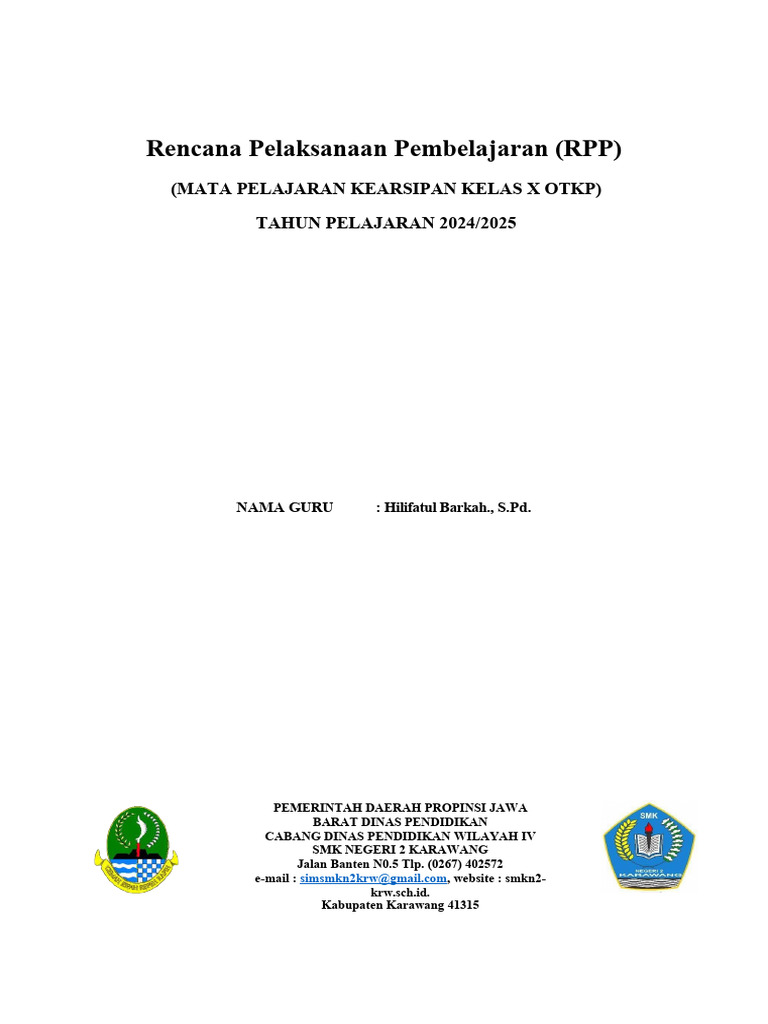 RPP Kearsipan Kls X | PDF