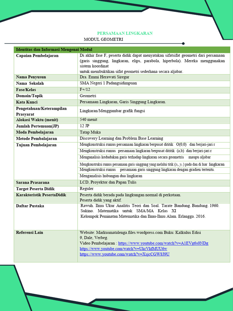 7. MODUL PERSAMAAN LINGKARAN FIX | PDF