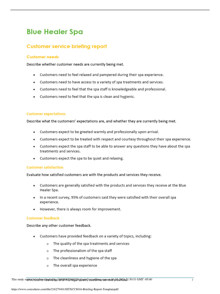 SITXCCS016 Briefing Report Template.pdf | PDF | Spa
