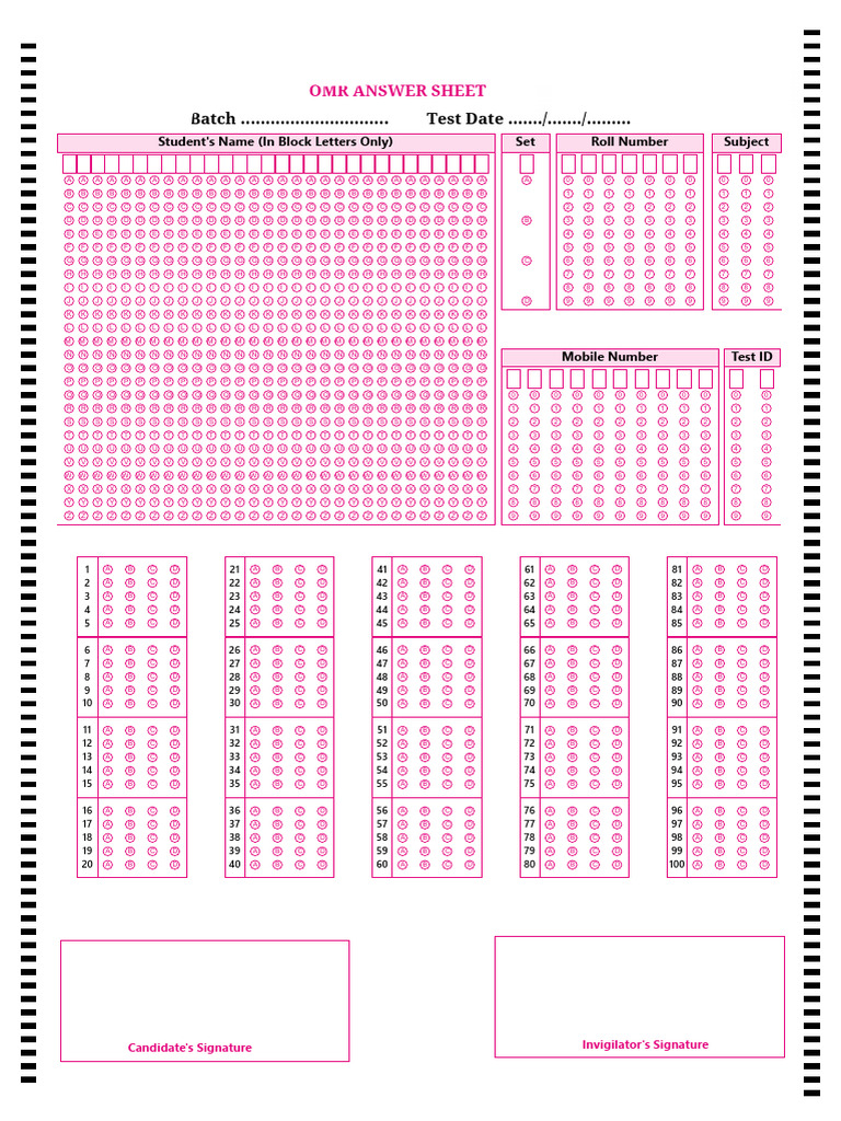 Omr Sheet For 100 Questions | PDF | Optical Character Recognition ...