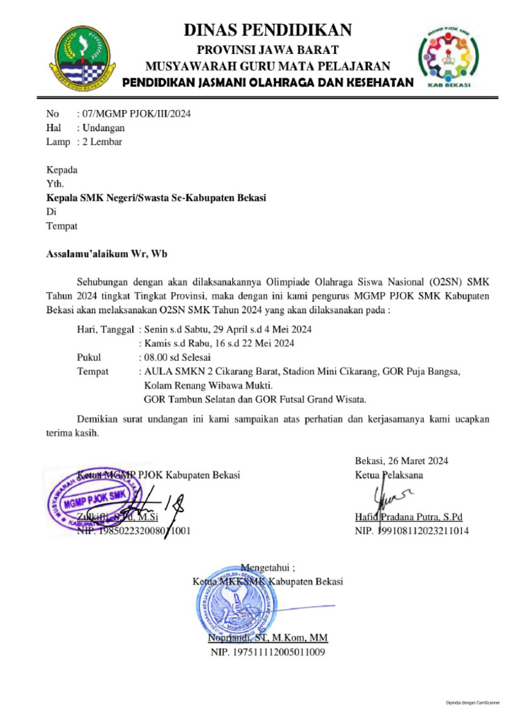 Undangan Peserta O2SN SMK | PDF