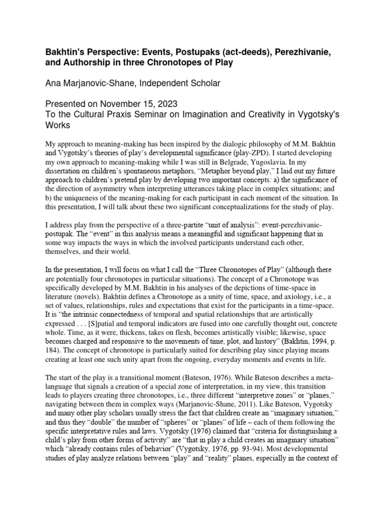 Ana Marjanovic-Shane - Bakhtin Perspective | PDF | Reality | Cognition