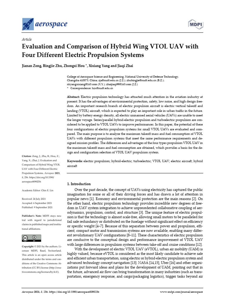 Evaluation and Comparison of Hybrid Wing VTOL UAV | PDF | Unmanned ...