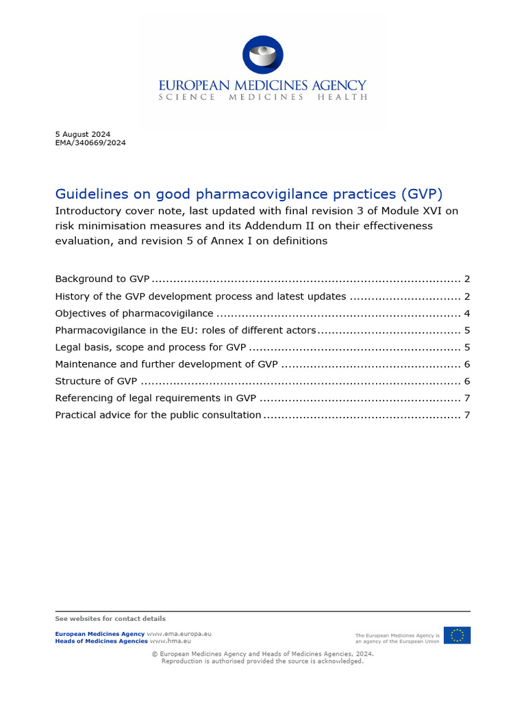 Guidelines On Good Pharmacovigilance Practices (GVP) | PDF | Pharmacovigilance | European Union
