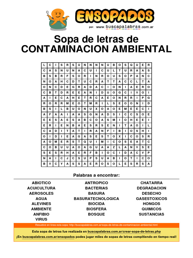 Sopa de Letras de Contaminacion Ambiental | PDF | Contaminación ...