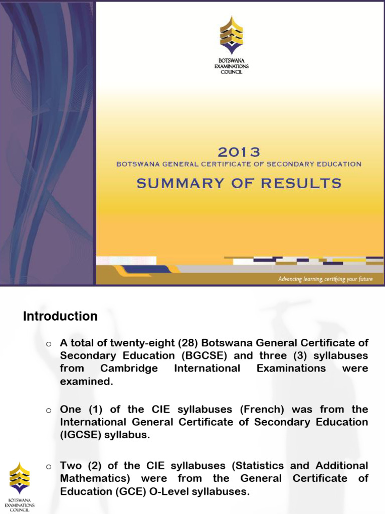 Results Summary 2013 BGCSE | PDF | Educational Stages