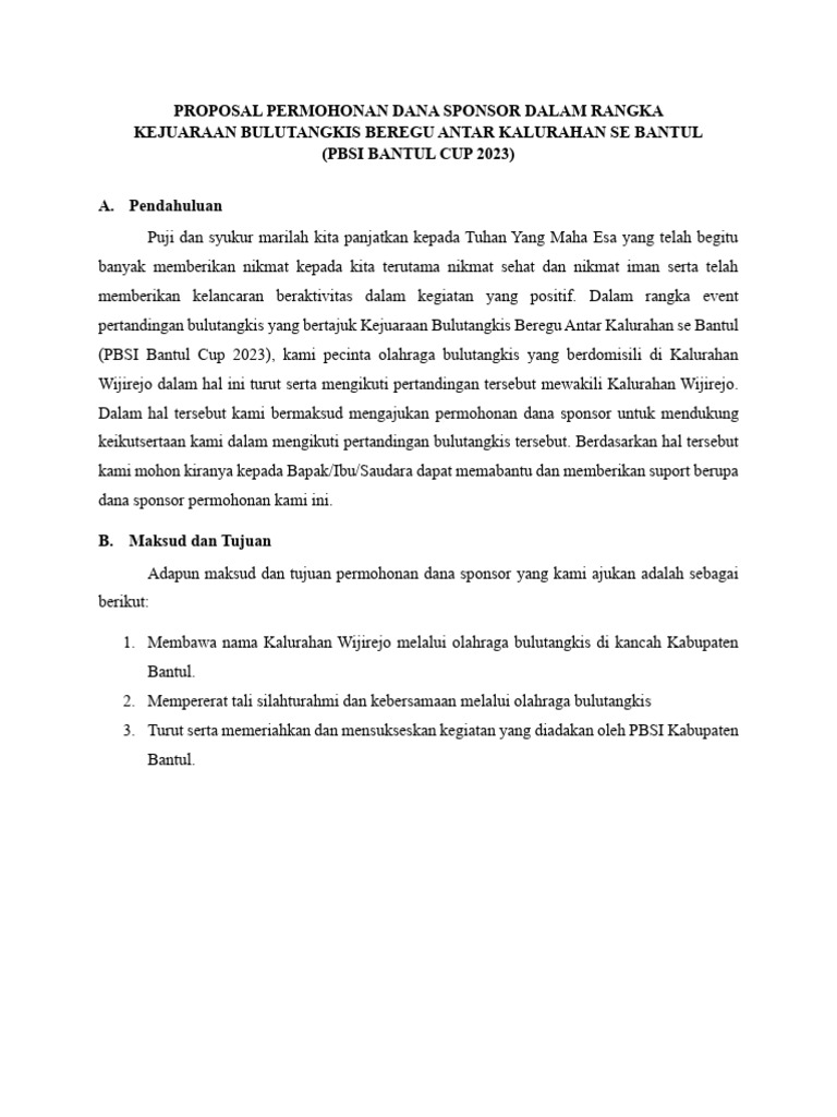 Proposal Permohonan Dana Sponsor | PDF | Olahraga & Rekreasi