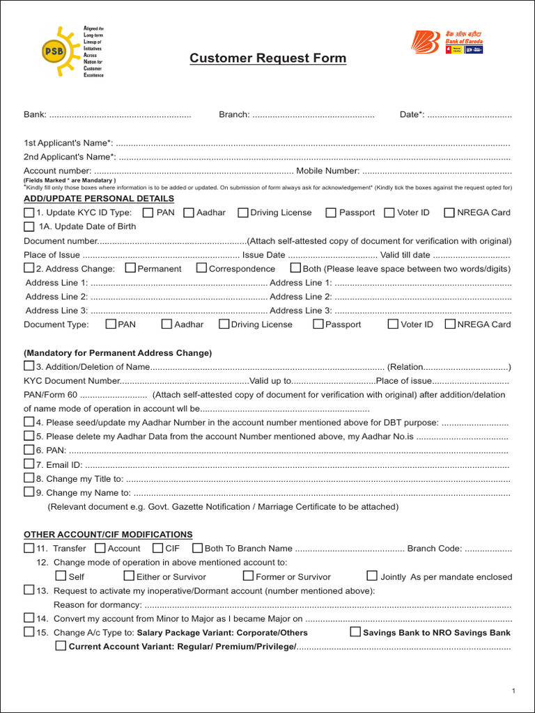 Customer Request Form 31-10-2019 English | PDF | Cheque | Debit Card