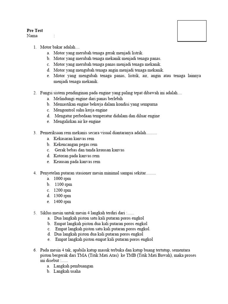 Contoh Pre Test Roda Dua | PDF
