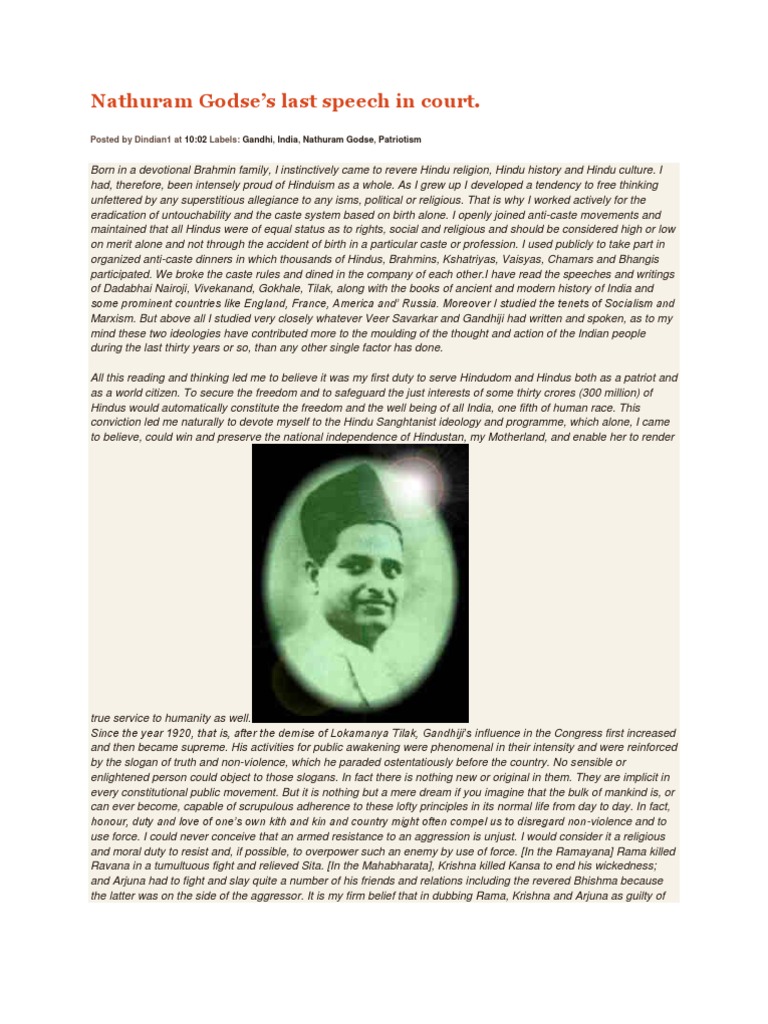 Nathuram Godse's Last Speech in Court | PDF | Mahatma Gandhi | Muhammad ...