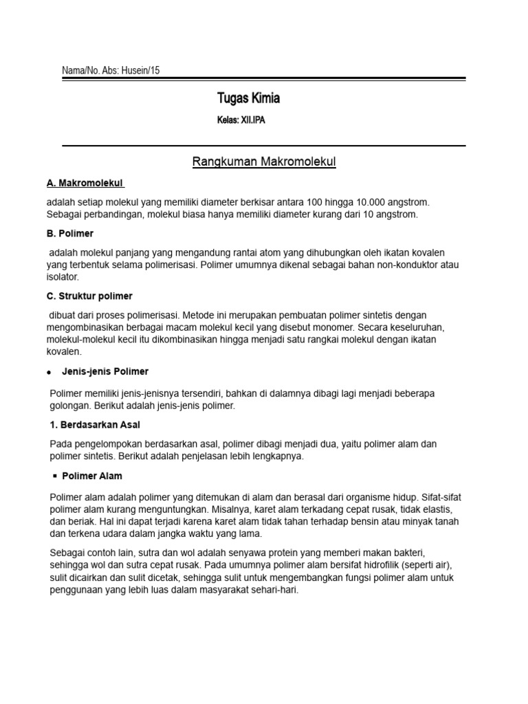 TUGAS KIMIA Husein | PDF