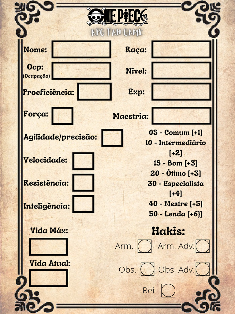 Ficha One Piece RPG | PDF