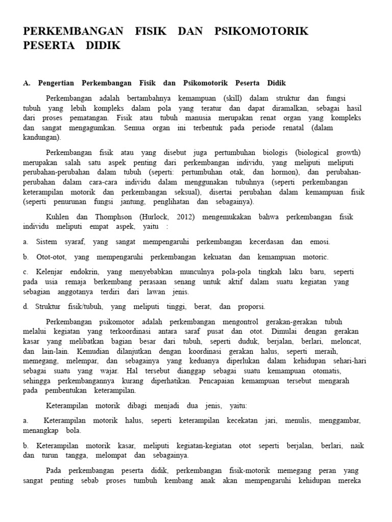 PERKEMBANGAN FISIK DAN PSIKOMOTORIK PESERTA DIDIK. KB 1 | PDF