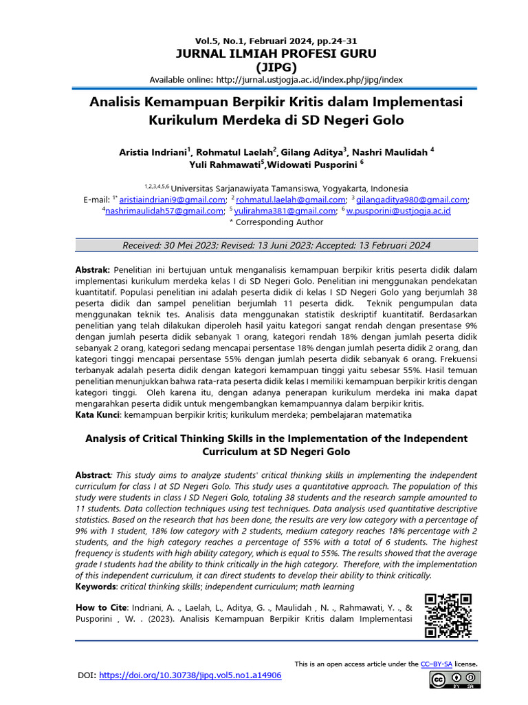 Analisis Kemampuan Berpikir Kritis Dalam Implement | PDF