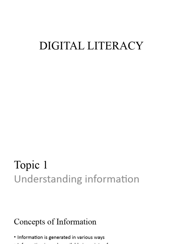 Digital Literacy Slide 1 | PDF | Information | Data