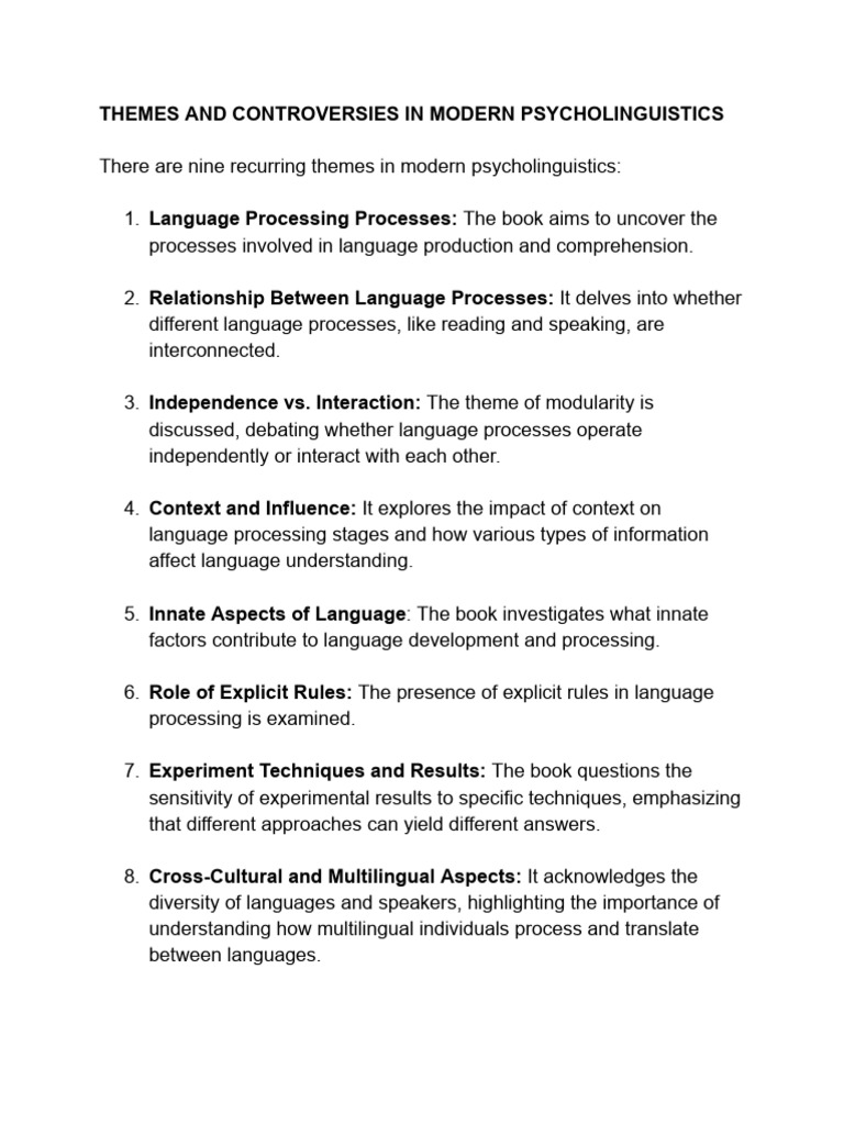 Themes and Controversies in Modern Psycholinguistics | PDF ...