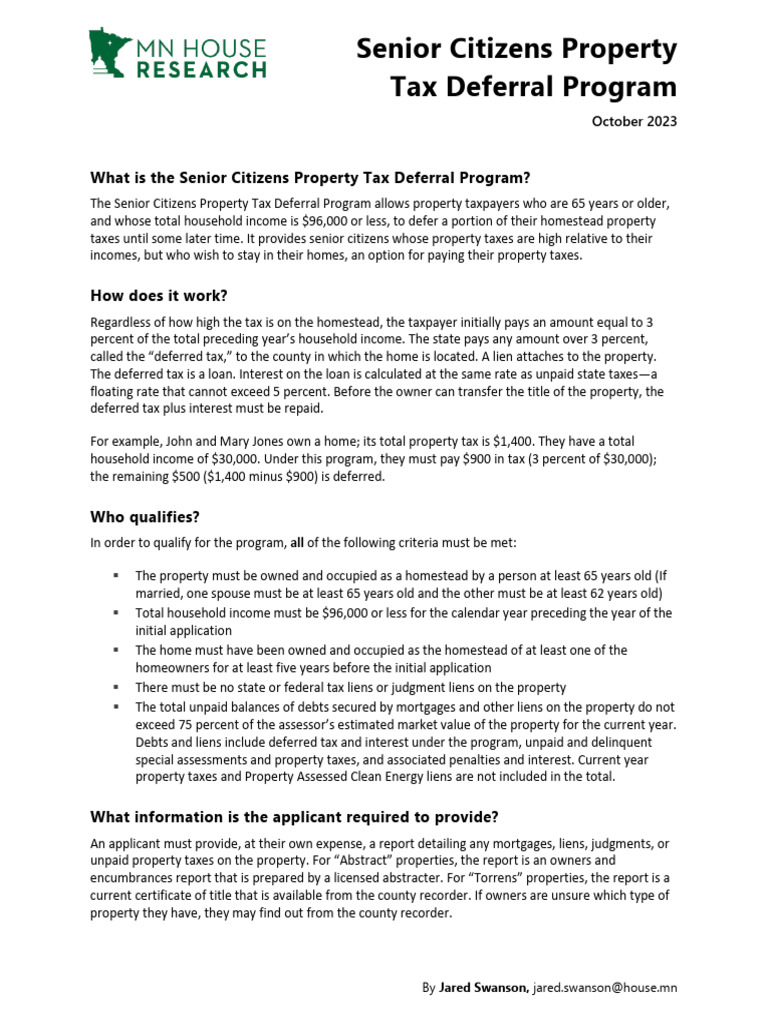 Senior Citizens Property Tax Deferral Guide | PDF | Property Tax | Tax ...