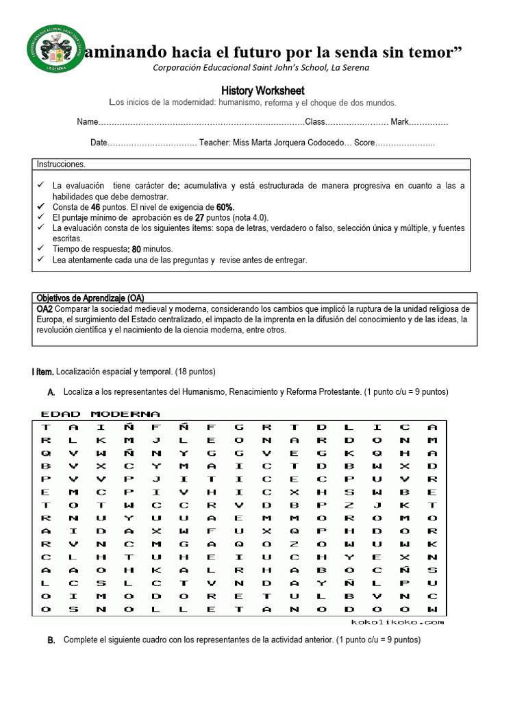 History Worsheet | PDF | Iglesia Católica | Luteranismo
