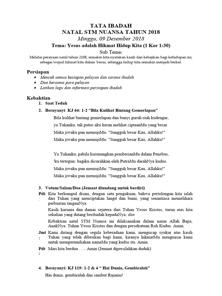 Tata Ibadah Natal STM Nuansa 2018 | PDF | Kajian Bahasa Asing | Agama & Spiritualitas