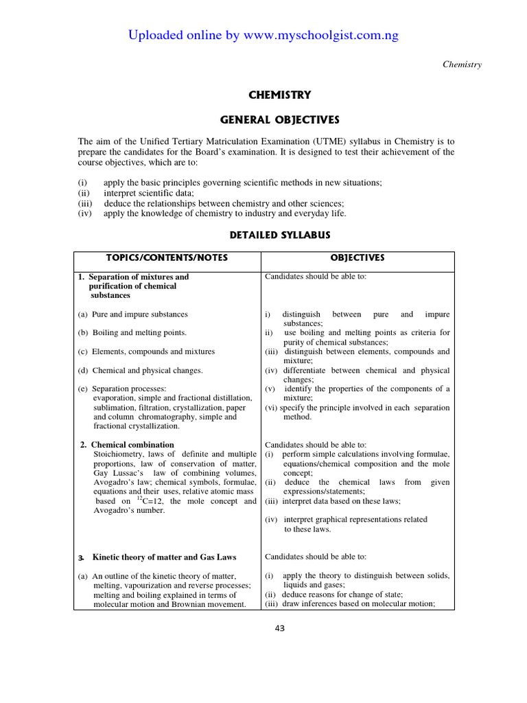 UTME Chemistry Syllabus Guide | PDF | Redox | Periodic Table