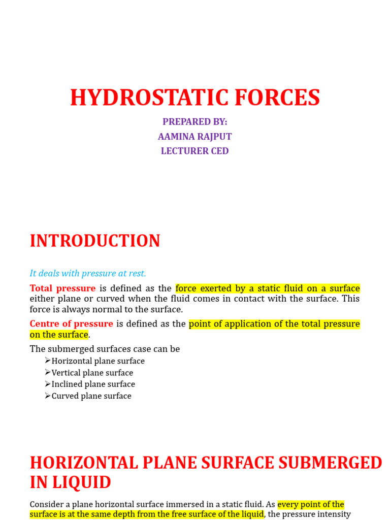 Lec-5 Hydrostatic Forces Numericals-5hrs | PDF | Pressure | Force
