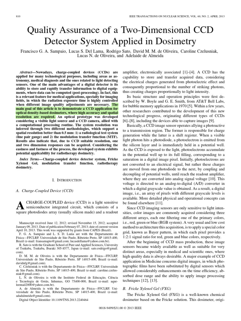 Quality Assurance of A Two-Dimensional CCD Detector System Applied in ...