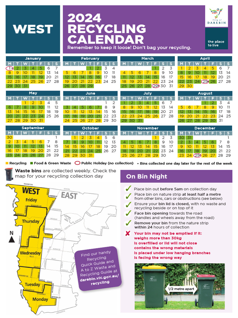 Darebin 2024 Waste Collection Calendar | PDF | Recycling | Waste