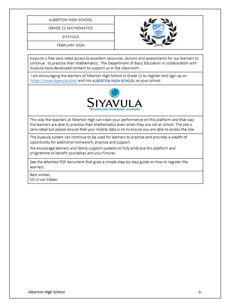 Grade 12 Math: Join Siyavula Now | PDF