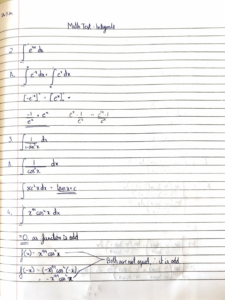 Math Test Integrals 24-07-24 - Rishabh | PDF