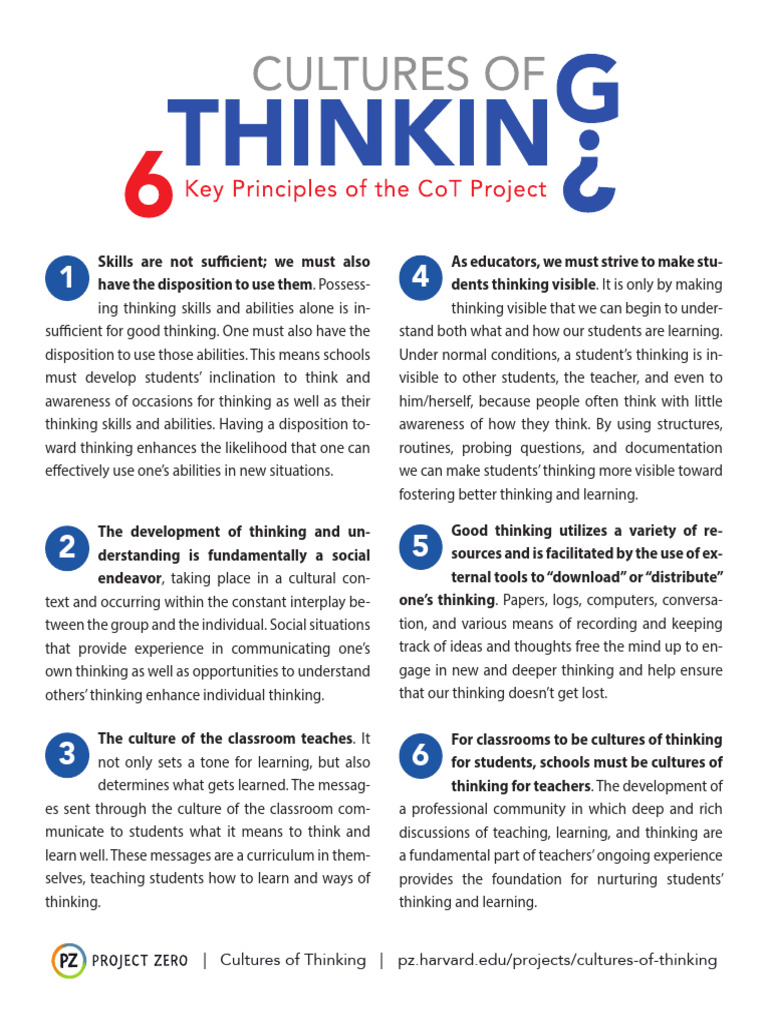 Cot 6KeyPrinciplesOfTheCulturesOfThinkingProject | PDF | Thought | Learning
