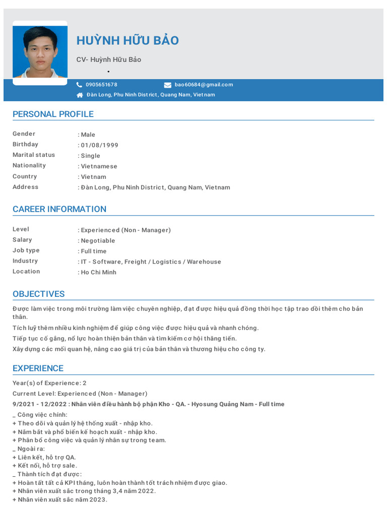 1CV Huynh Huu Bao Huynh Huu Bao CVHay VN | PDF