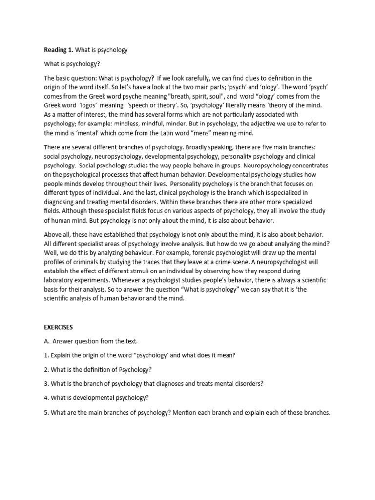 Understanding Psychology: Definition & Branches | PDF | Psychology | Mind