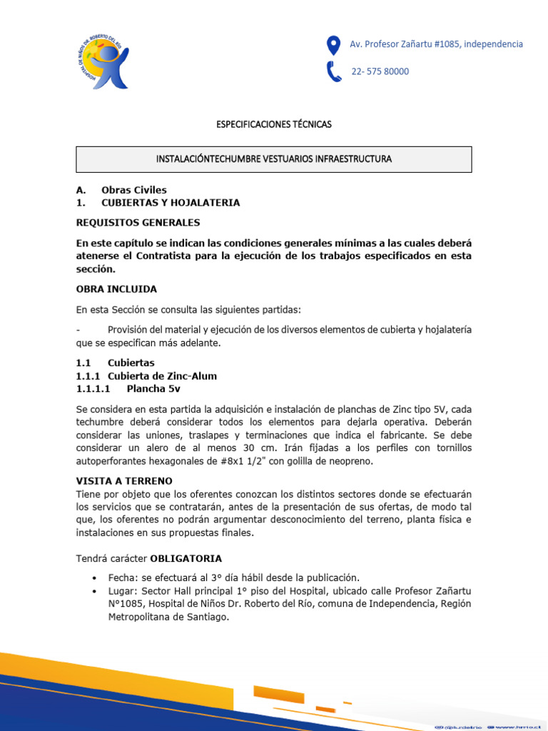 EETT Instalación Techumbre Vestuarios Infraestructura | PDF