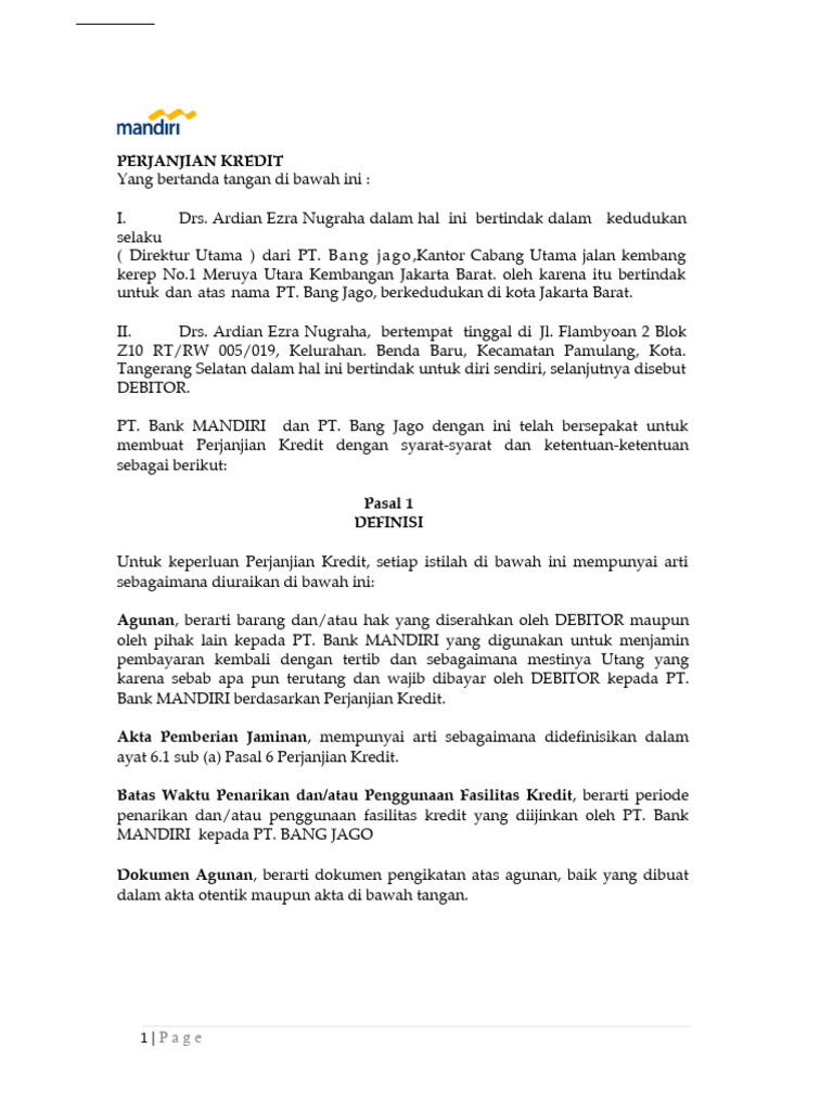 Perjanjian Kredit Pt Bang Jago Mandiri | PDF