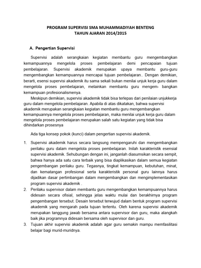 Program Supervisi Sma Muhammadiyah Benteng | PDF | Karier & Perkembangan