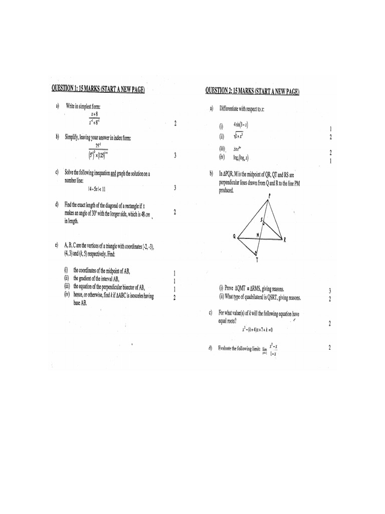James Ruse 2004 2U Prelim HY & Solutions | PDF
