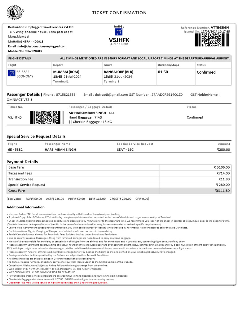 Bom BLR V5JHFK | PDF | Transport | Aviation