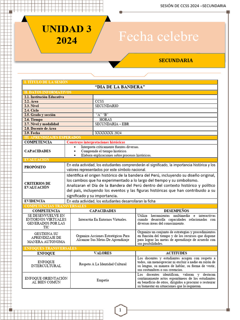 EXTRA SESION Dia de La Bandera - CCSS | PDF | Evaluación | Aprendizaje