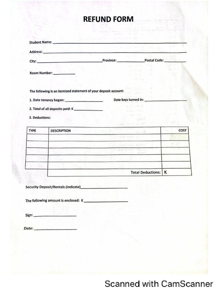 Refund Form. | PDF