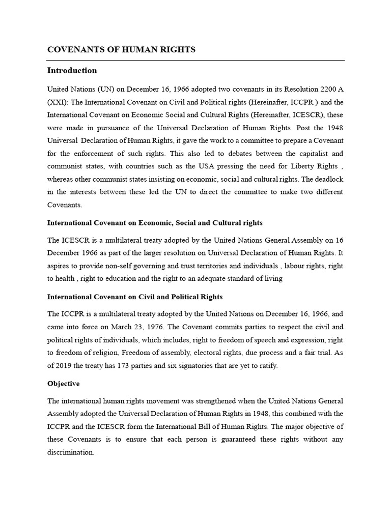 Covenants of Human Rights | PDF | Human Rights | European Convention On ...