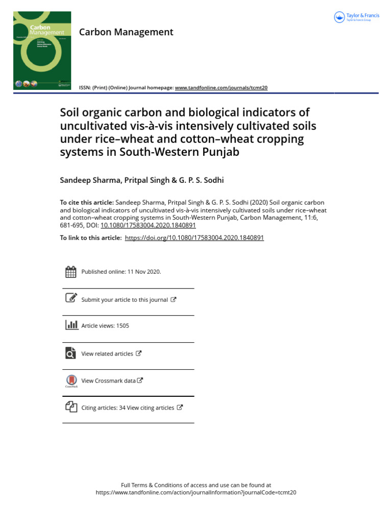 Soil Organic Carbon and Biological Indicators of Uncultivated Vis - Vis Intensively Cultivated ...